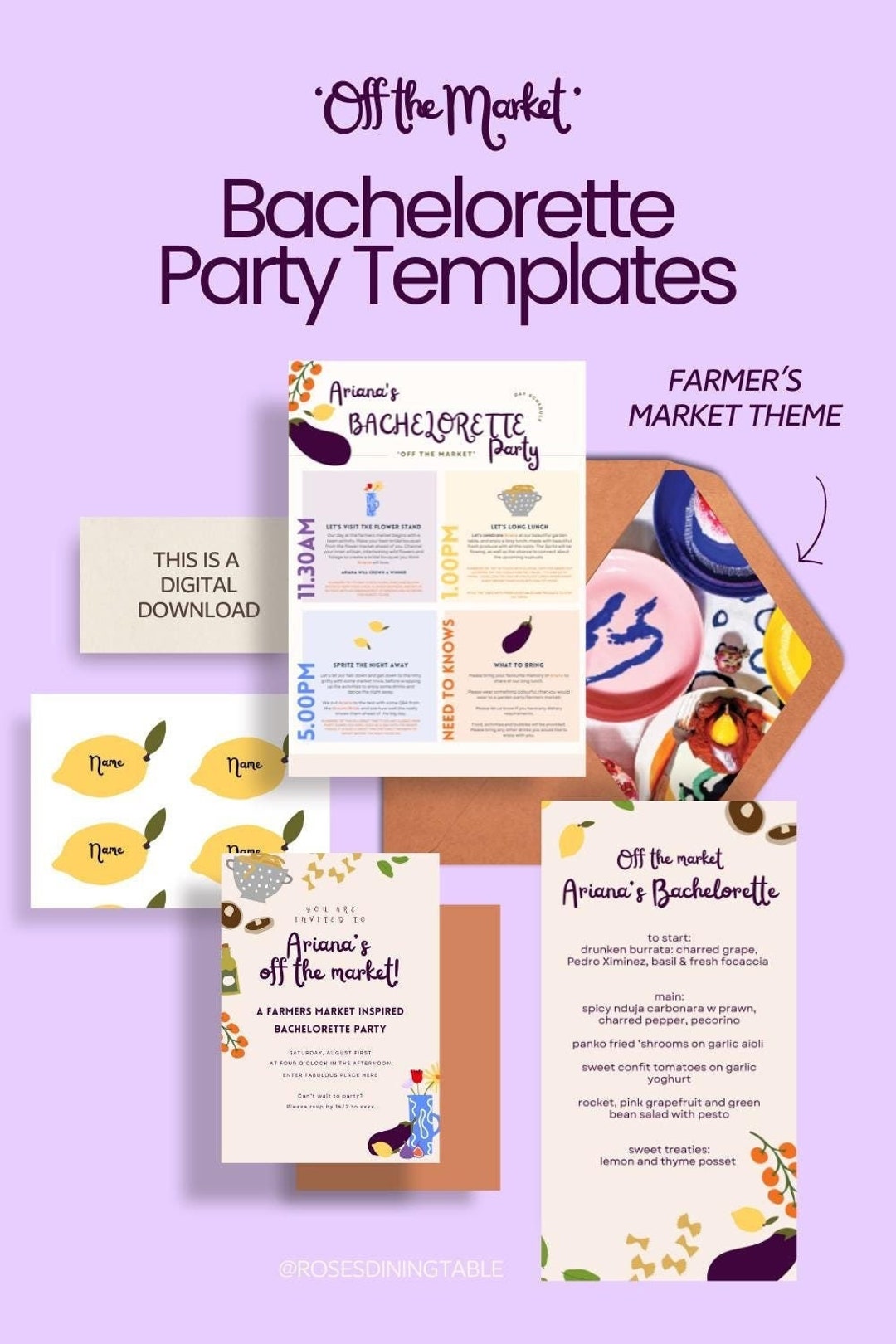 Bachelorette Party Templates BUNDLE | Farmers Market Theme | Editable ...