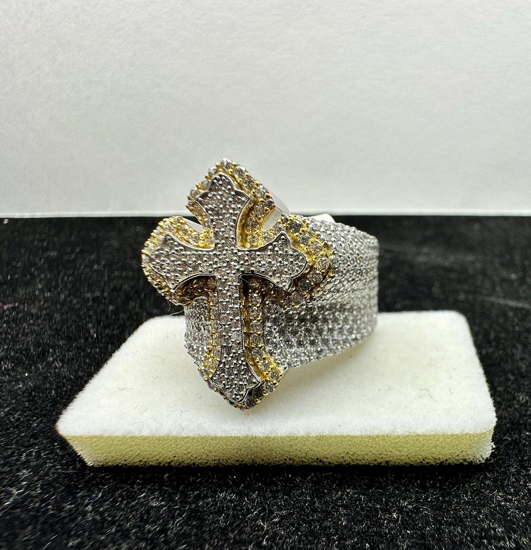 Cross Hip Hop Ring, Holy Cross Iced Out Ring for Men, Diamond Gold ...