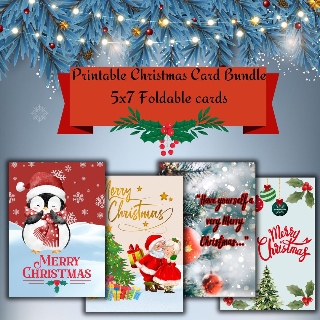 Printable Christmas Card Bundle Merry Christmas Card Set, Happy Holiday ...