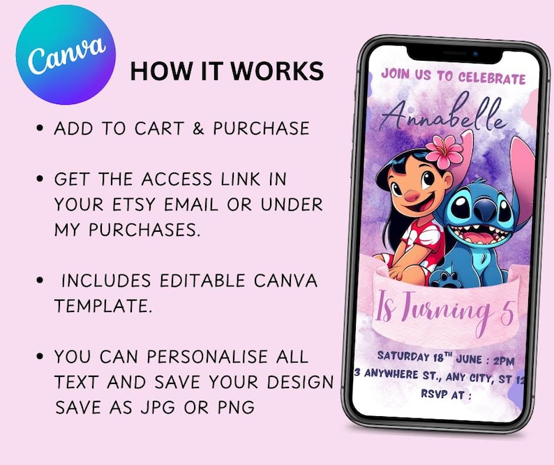 Lilo &stitch Editable Invitation - Etsy