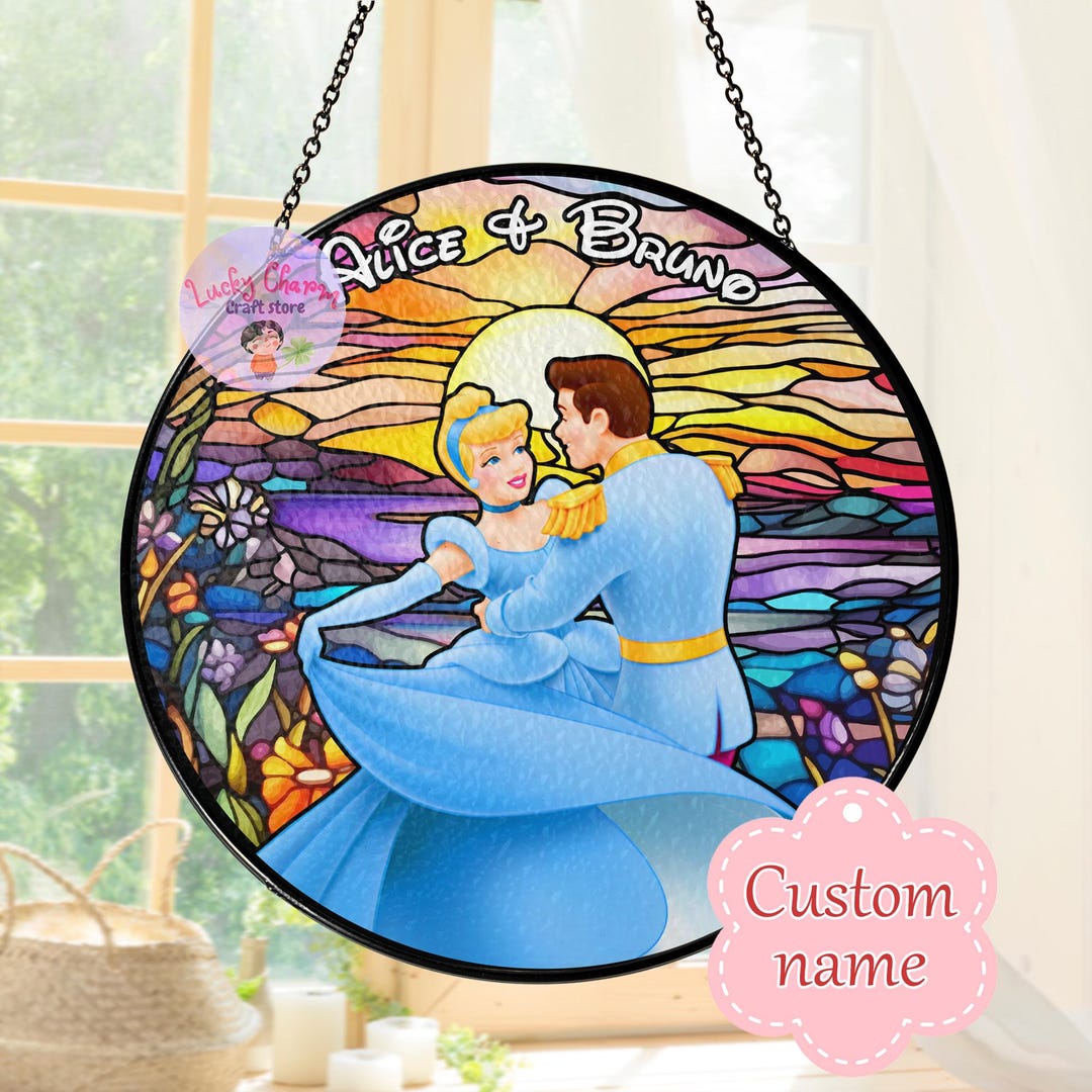 Personalized Stained Glass Disney Couple Romantic Sunset Window Hanging ...