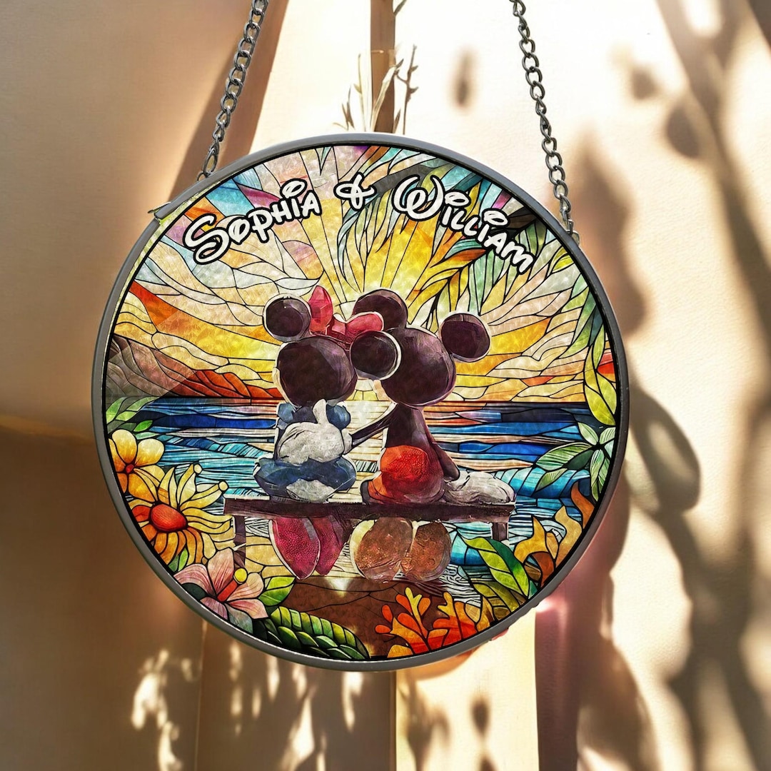 Personalized Stained Glass Disney Couple Romantic Sunset Window Hanging ...