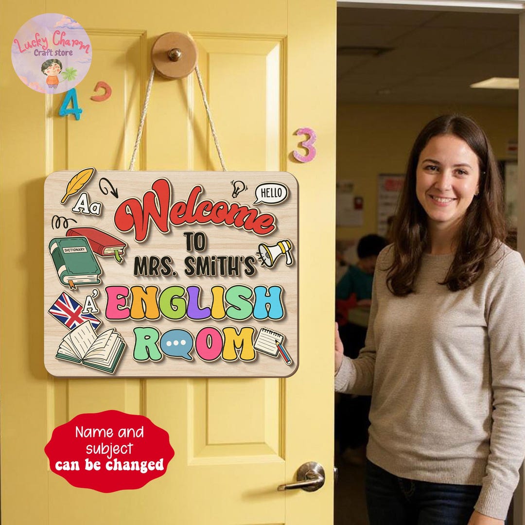 Personalized English Teacher Door Sign, Language Education Sign ...