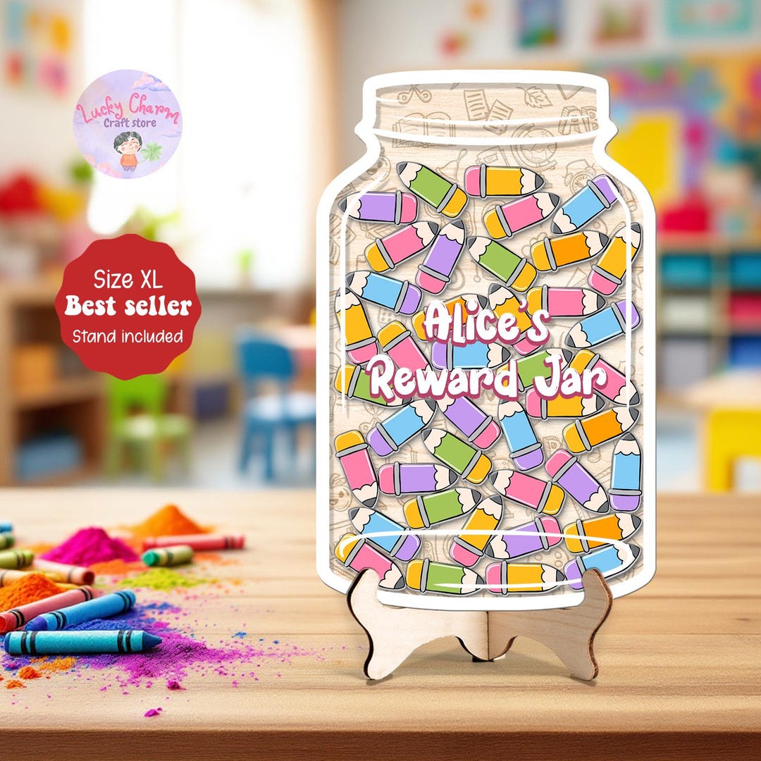Personalized Classroom Reward Jar for Kids, Custom Pencil Tokens for ...