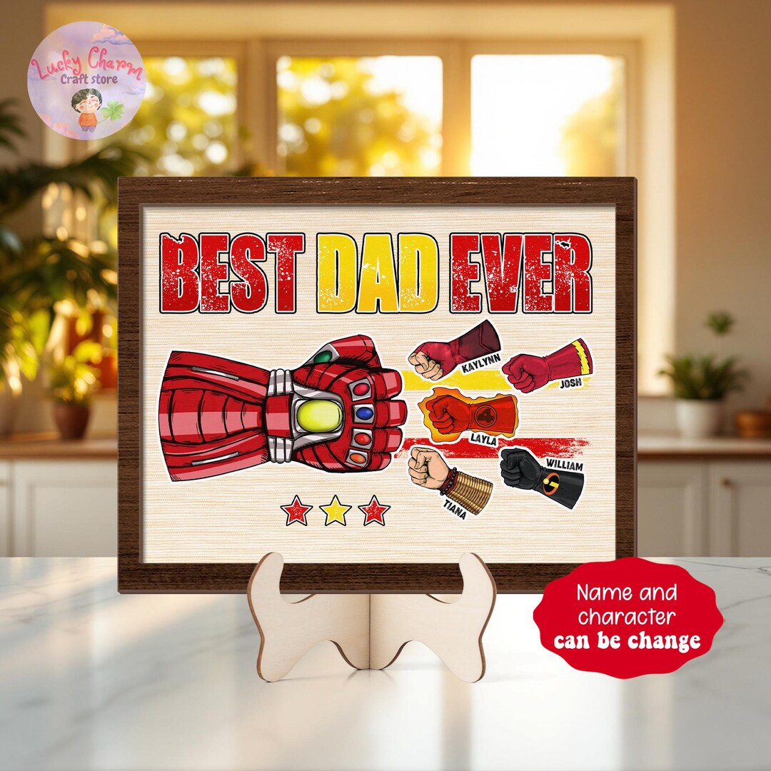 Personalized Super Hero Best Dad Ever Wooden Sign, Custom Fist Bump Set ...