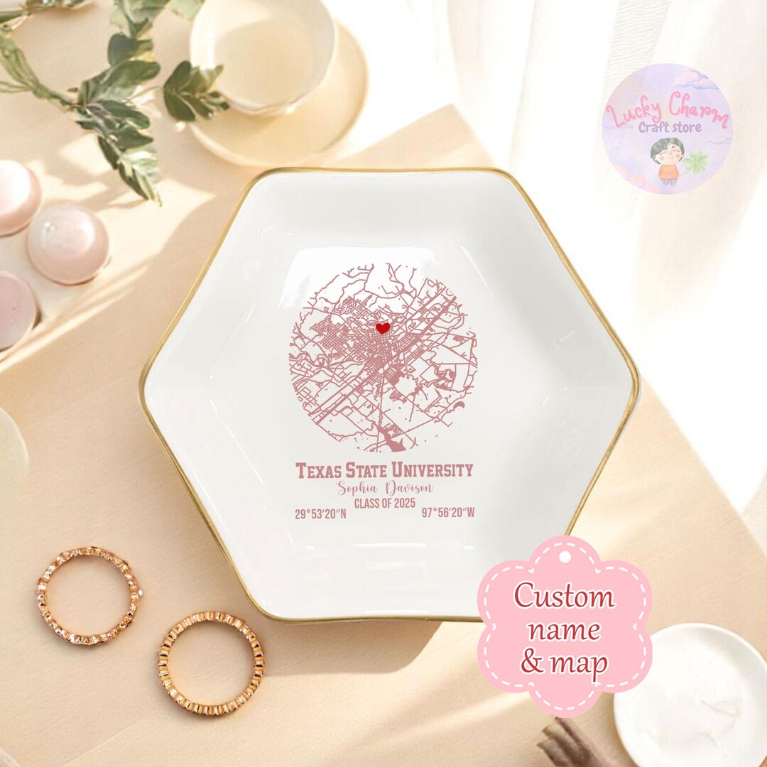 Personalized University Map Jewelry Dish, Class of 2025, Back to School ...