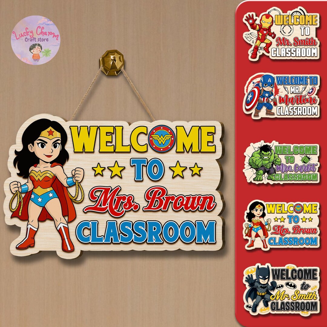Personalized Marvel Teacher Wonder Woman Door Hanger, Teacher Name Sign ...