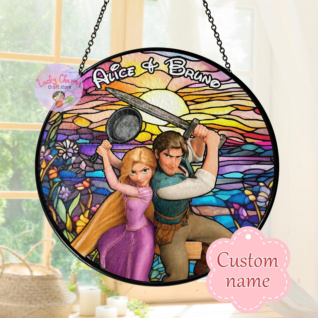 Personalized Stained Glass Disney Couple Romantic Sunset Window Hanging ...