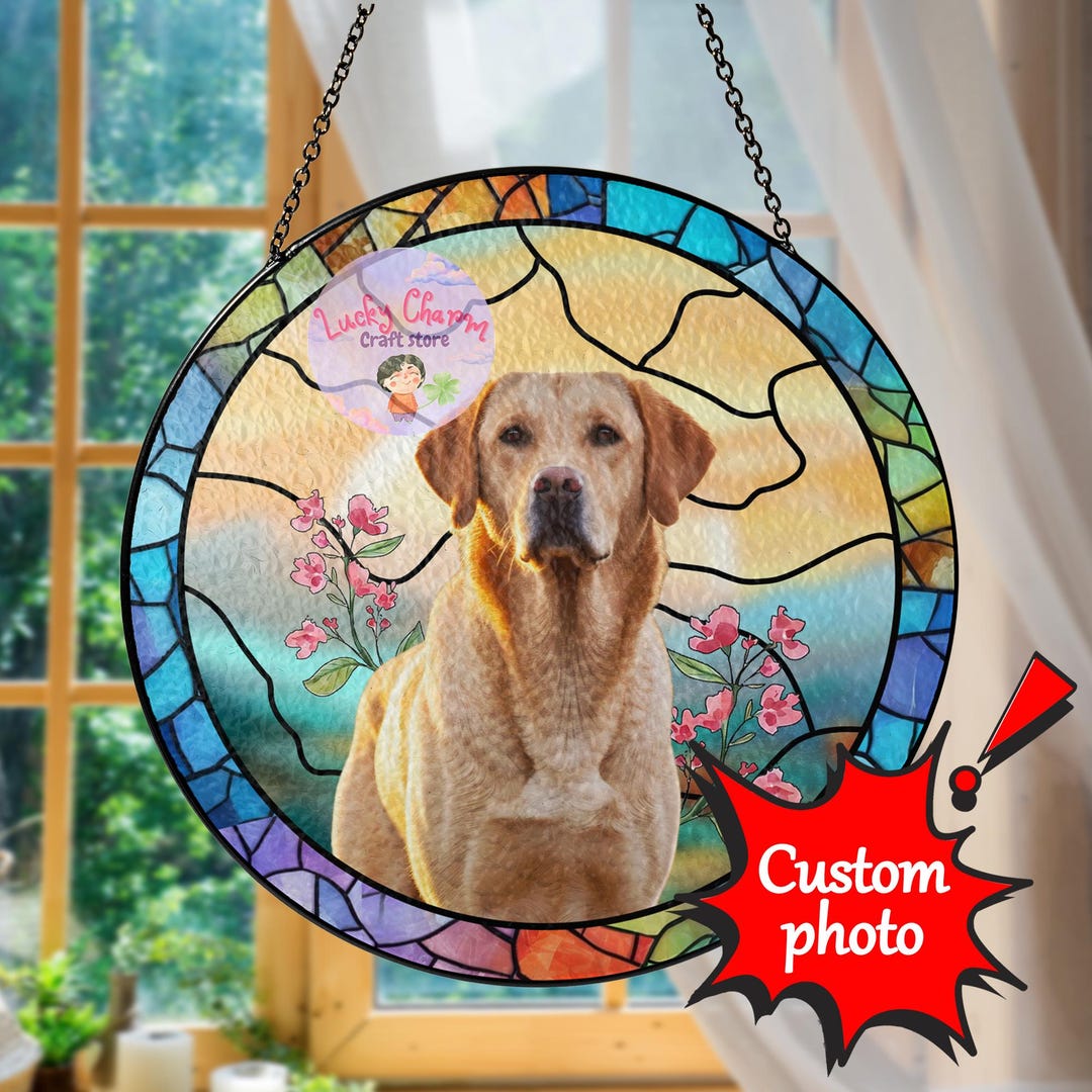 Custom Stained Glass Pet Portrait Suncatcher, Personalized Dog Portrait ...