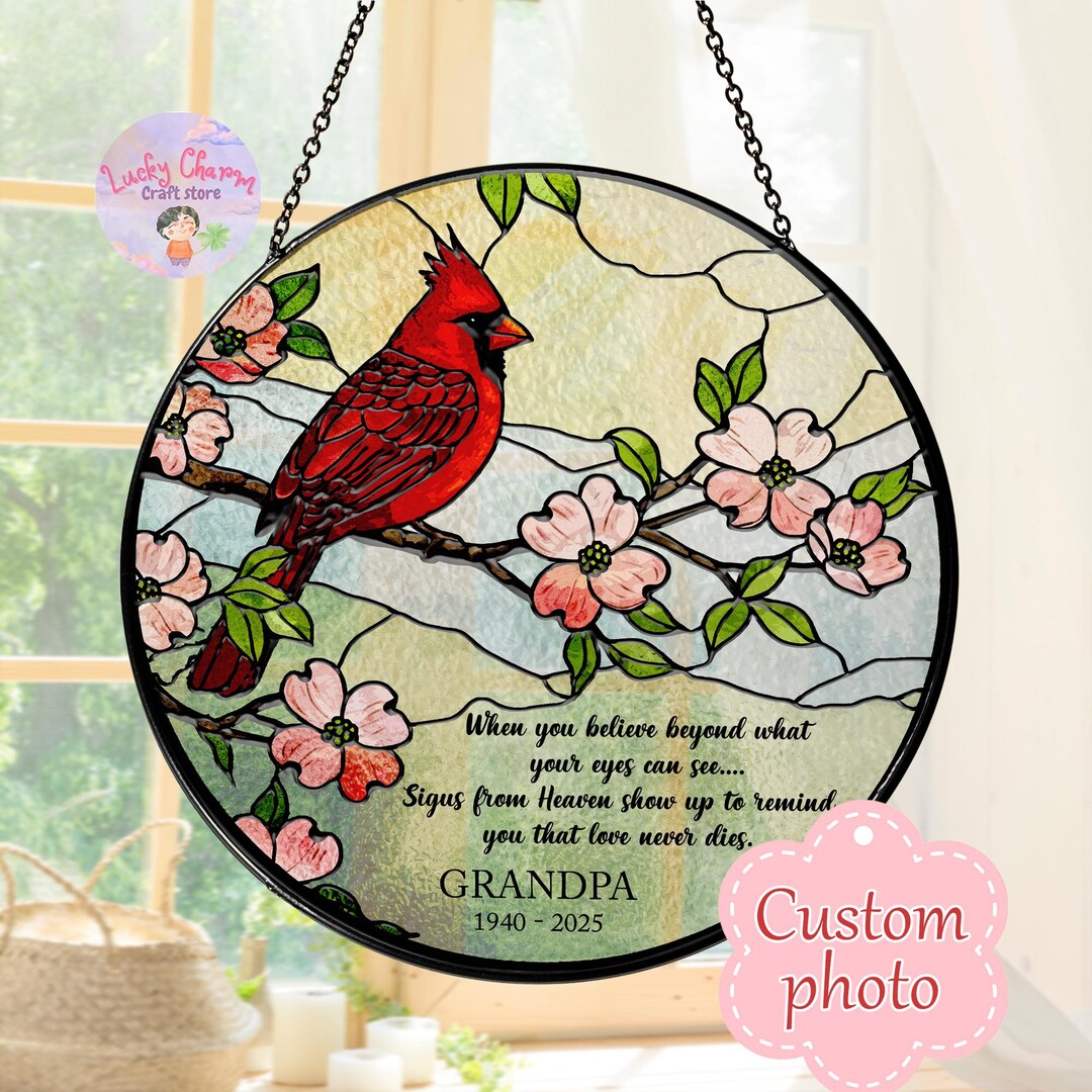 Personalized Memorial Cardinal Stained Glass Suncatcher, Custom Grandpa ...
