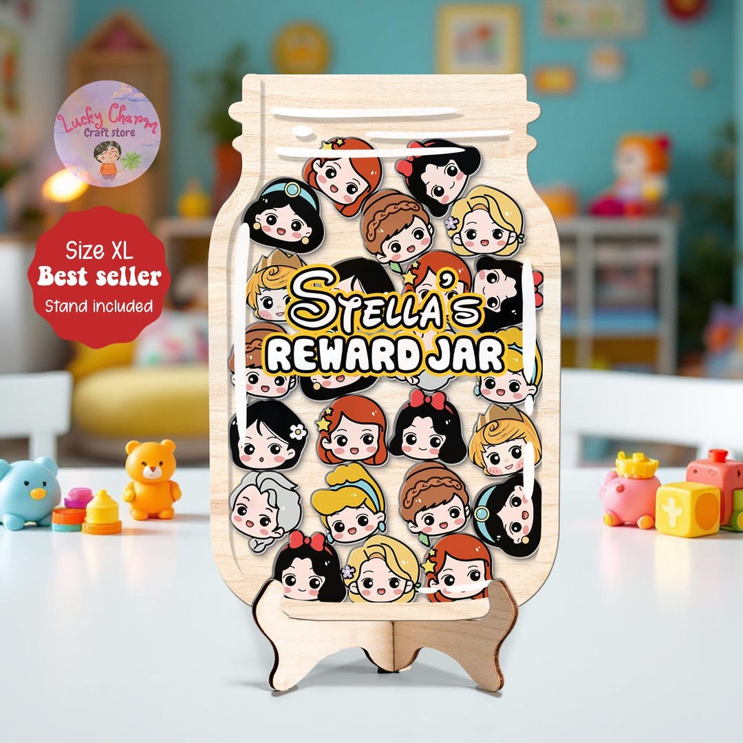 Personalized Disney Princess Reward Jar, Custom Princess Tokens for ...