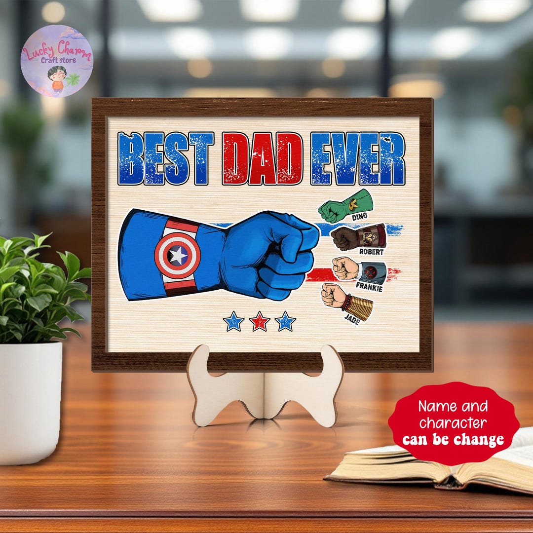 Personalized Super Hero Best Dad Ever Wooden Sign, Custom Fist Bump Set ...