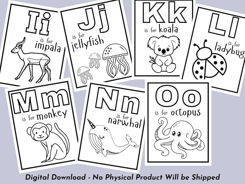 Printable Animal Alphabet Coloring Pages for Kids, Easy Coloring Pages ...