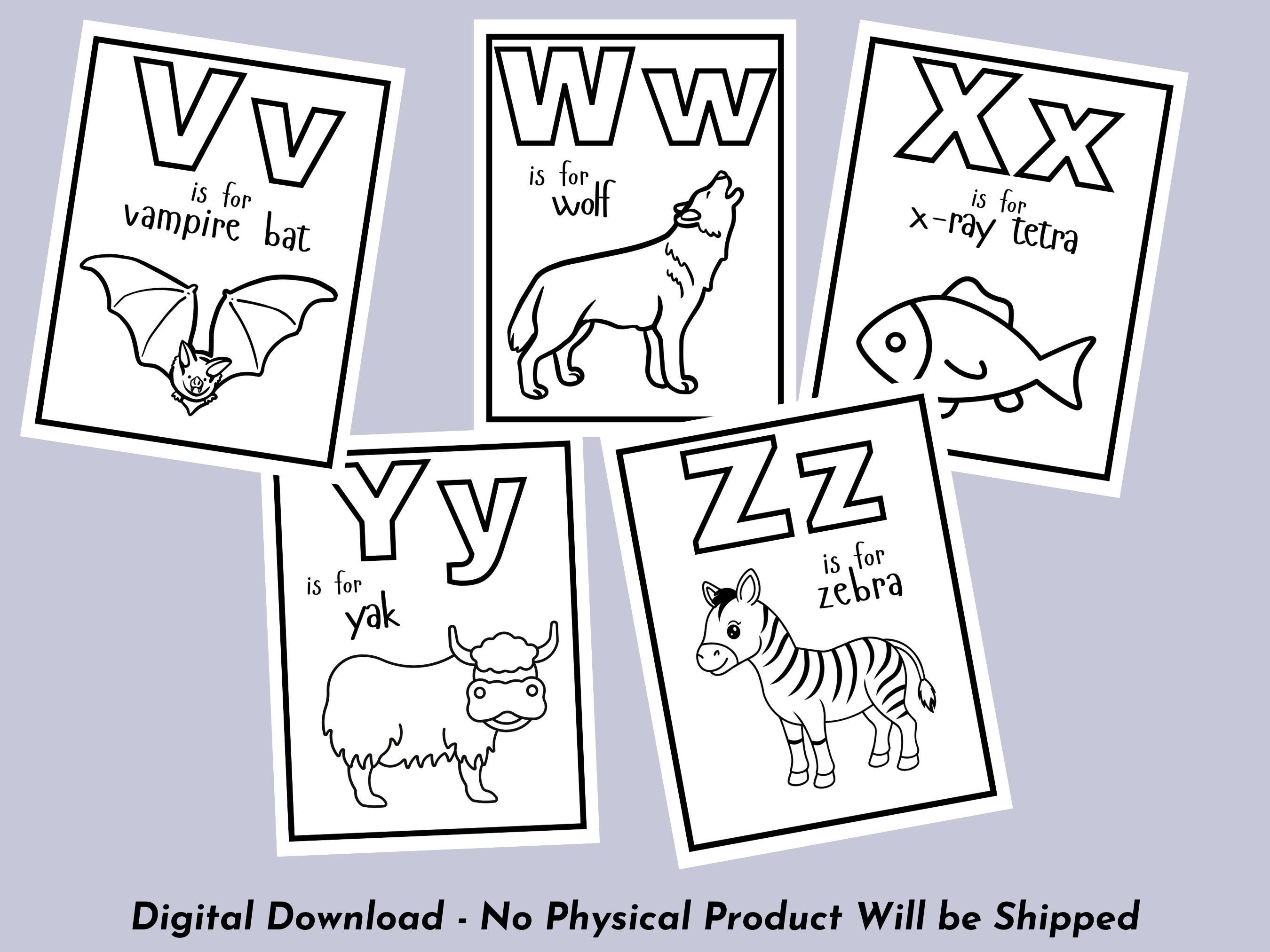 Printable Animal Alphabet Coloring Pages for Kids, Easy Coloring Pages ...