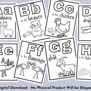Printable Animal Alphabet Coloring Pages for Kids, Easy Coloring Pages ...