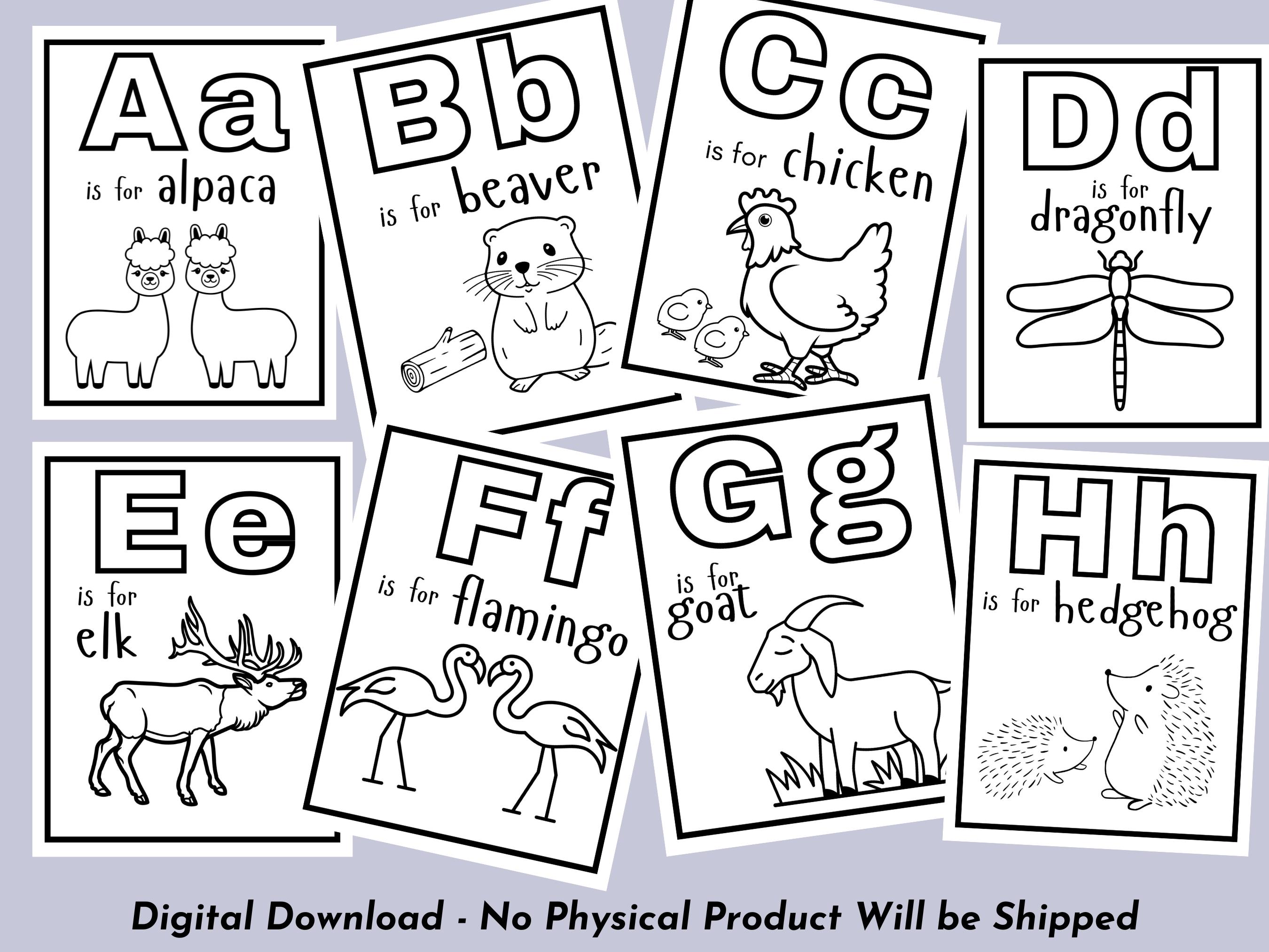 Printable Animal Alphabet Coloring Pages for Kids, Easy Coloring Pages ...