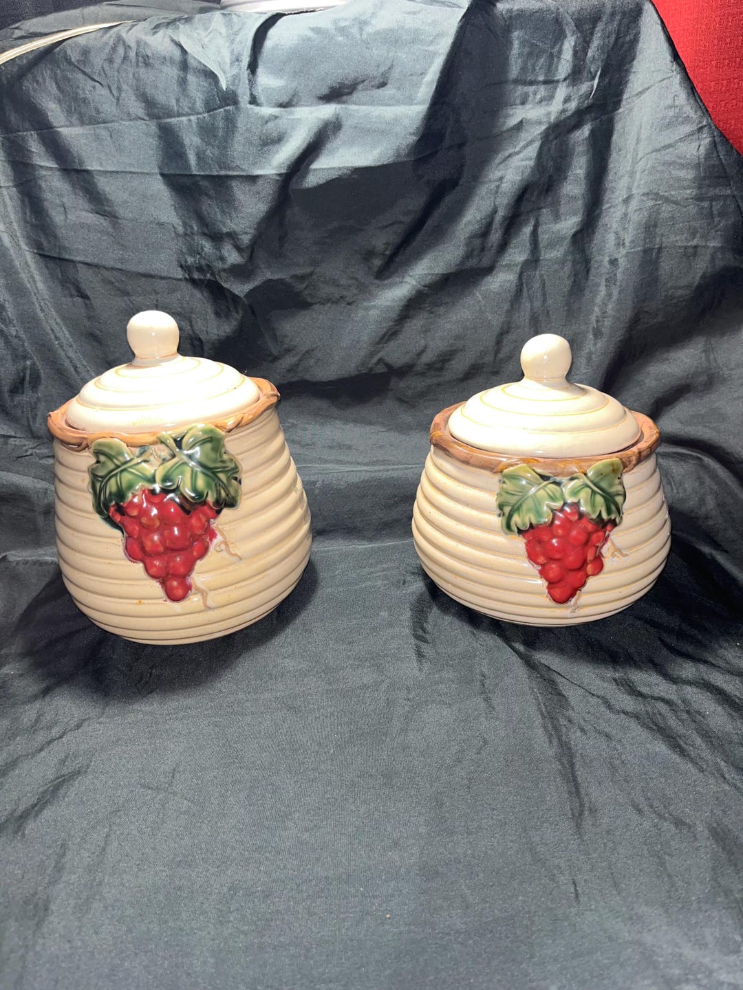 Majolica Grapes Beehive Kitchen Canister/jar Set of 2| Red Burgundy ...