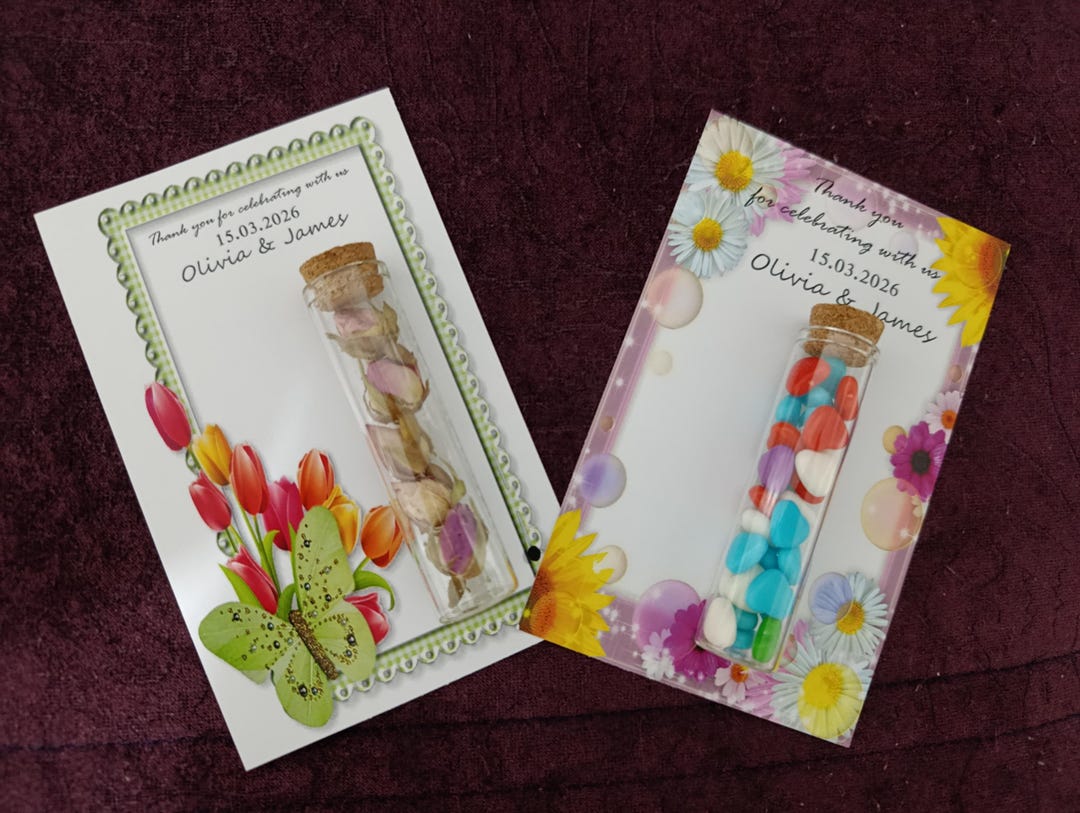 Personalized Wedding Favor | Glass Tube With Rose Tea or Heart Candy ...