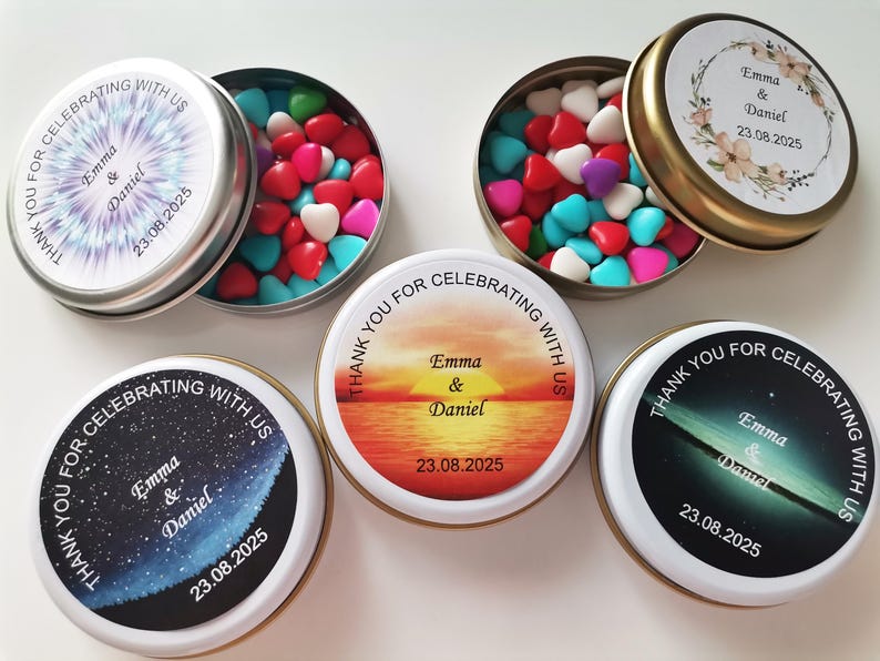 Personalized Wedding Favor Tins: Heart Candies & Custom Thank You Tags ...