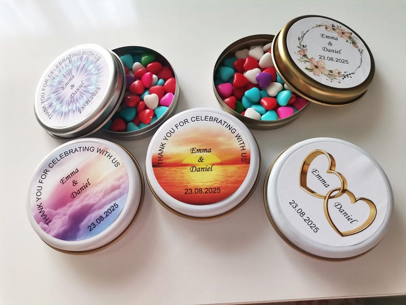 Personalized Wedding Favor Tins: Heart Candies & Custom Thank You Tags ...