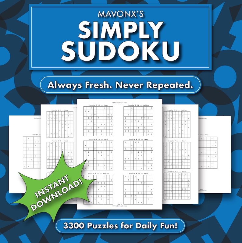 3,000+ Printable Puzzles: Easy, Medium & Hard Sudoku - Simply Sudoku - Etsy