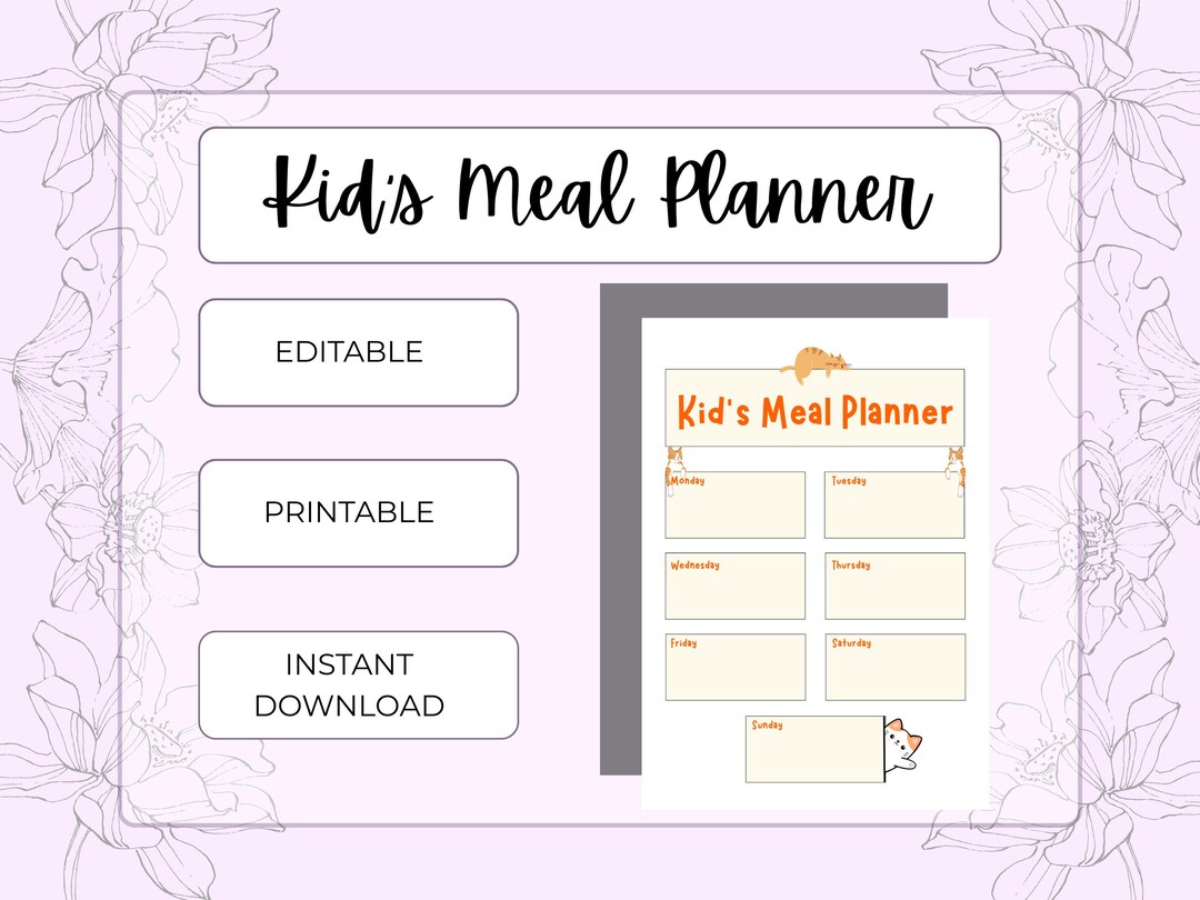 Kids Meal Planner Printable Weekly Meal Plan for Kids and Toddler Meal ...