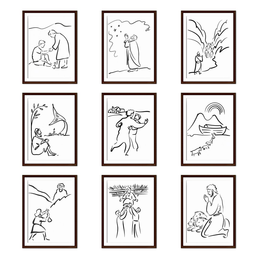 10 Minimalist Bible Story Line Art Bundle 2 – Picasso Style Christian ...