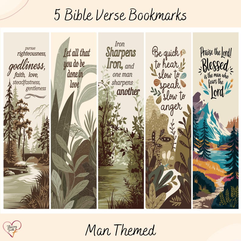 Men's Bible Verse Bookmarks - Nature Design With Trees, Rivers, and ...