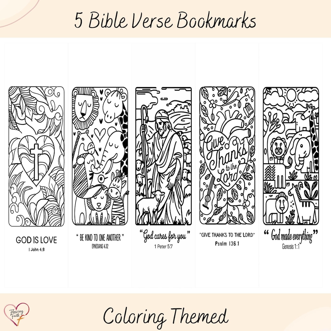 Christian Coloring Bookmarks for Children: Bible Verse Set (digital ...