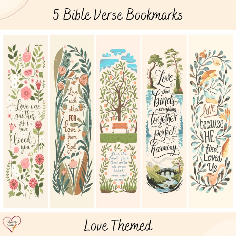 Bible Verse Bookmarks About Love - Floral Design With Beautiful Flowers ...