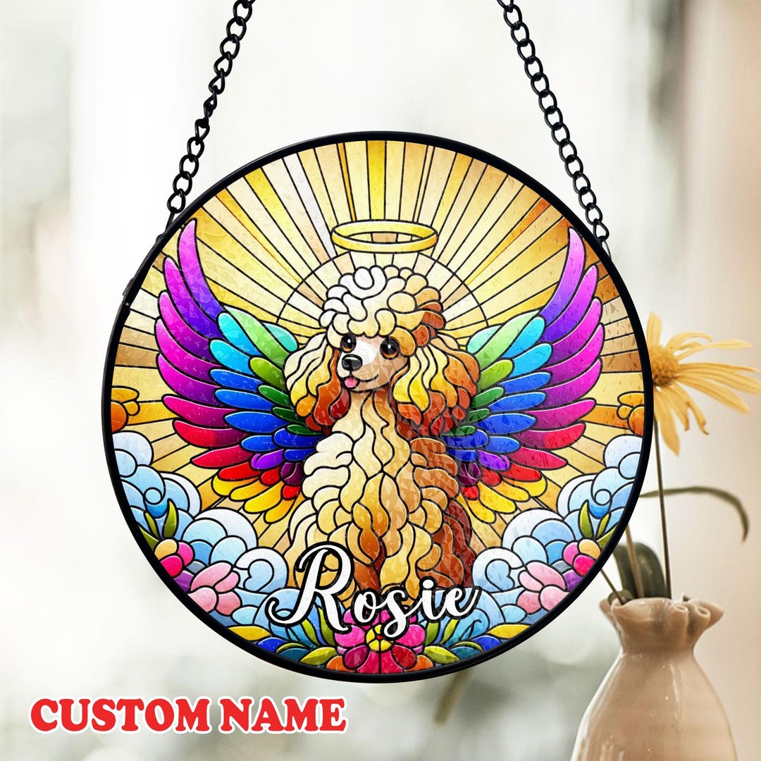 Custom Name Poodle Stained Glass Suncatcher, Custom Name Pet Memorial ...