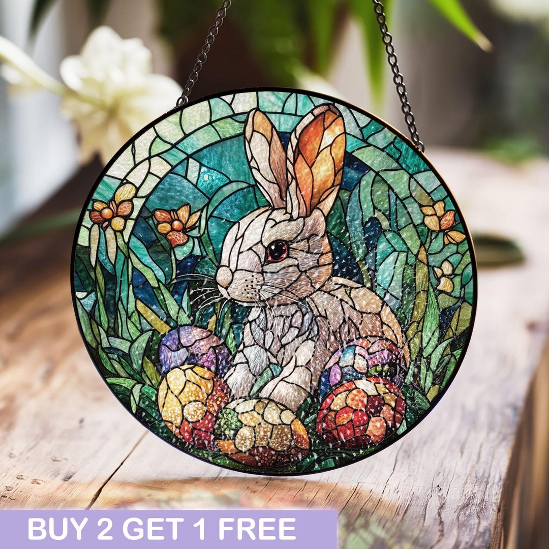 Easter Bunny Stained Glass Suncatcher, Spring Window Decor, Easter Egg ...
