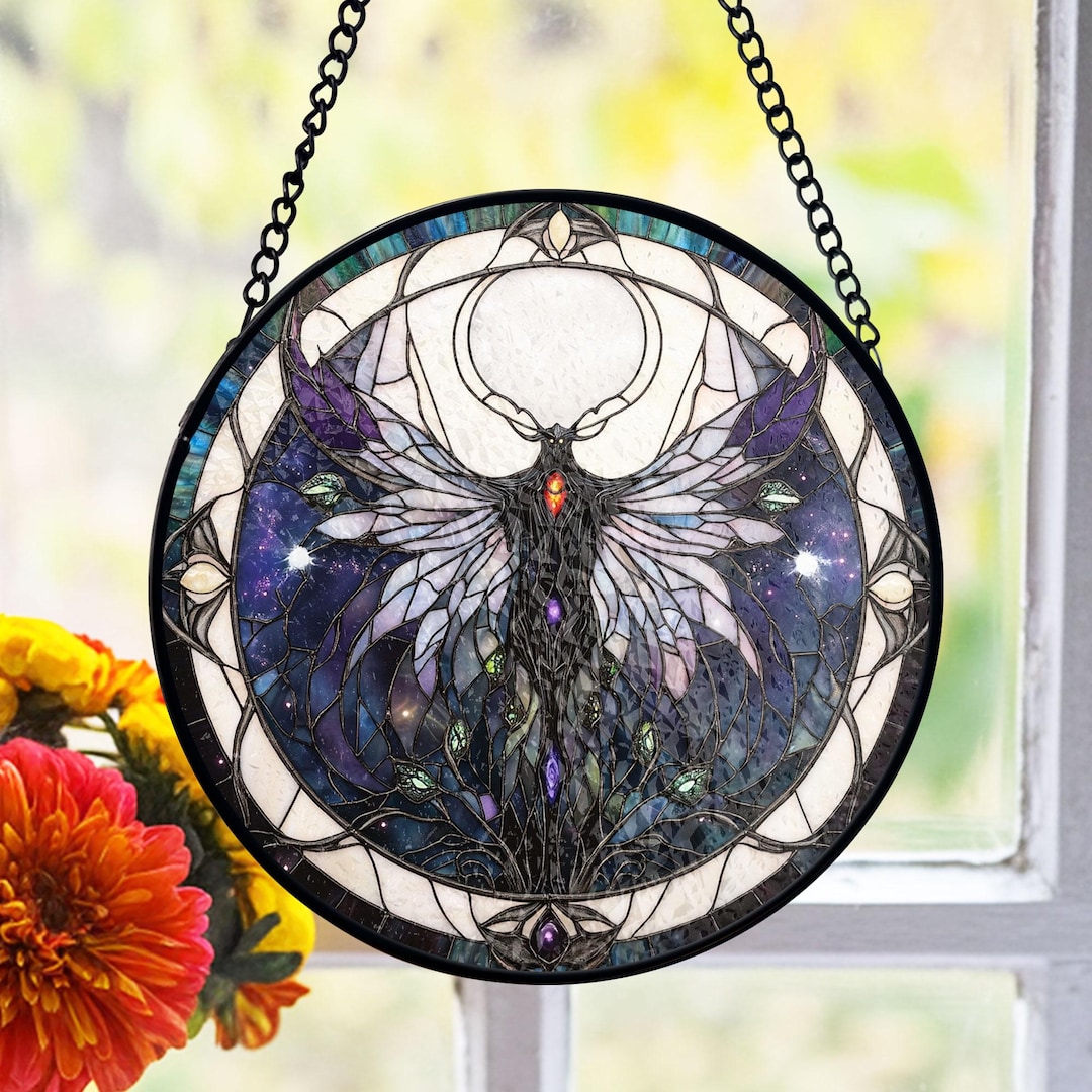 Mothman Stained Glass Suncatcher, Gothic Cryptid Window Art, Mythical ...
