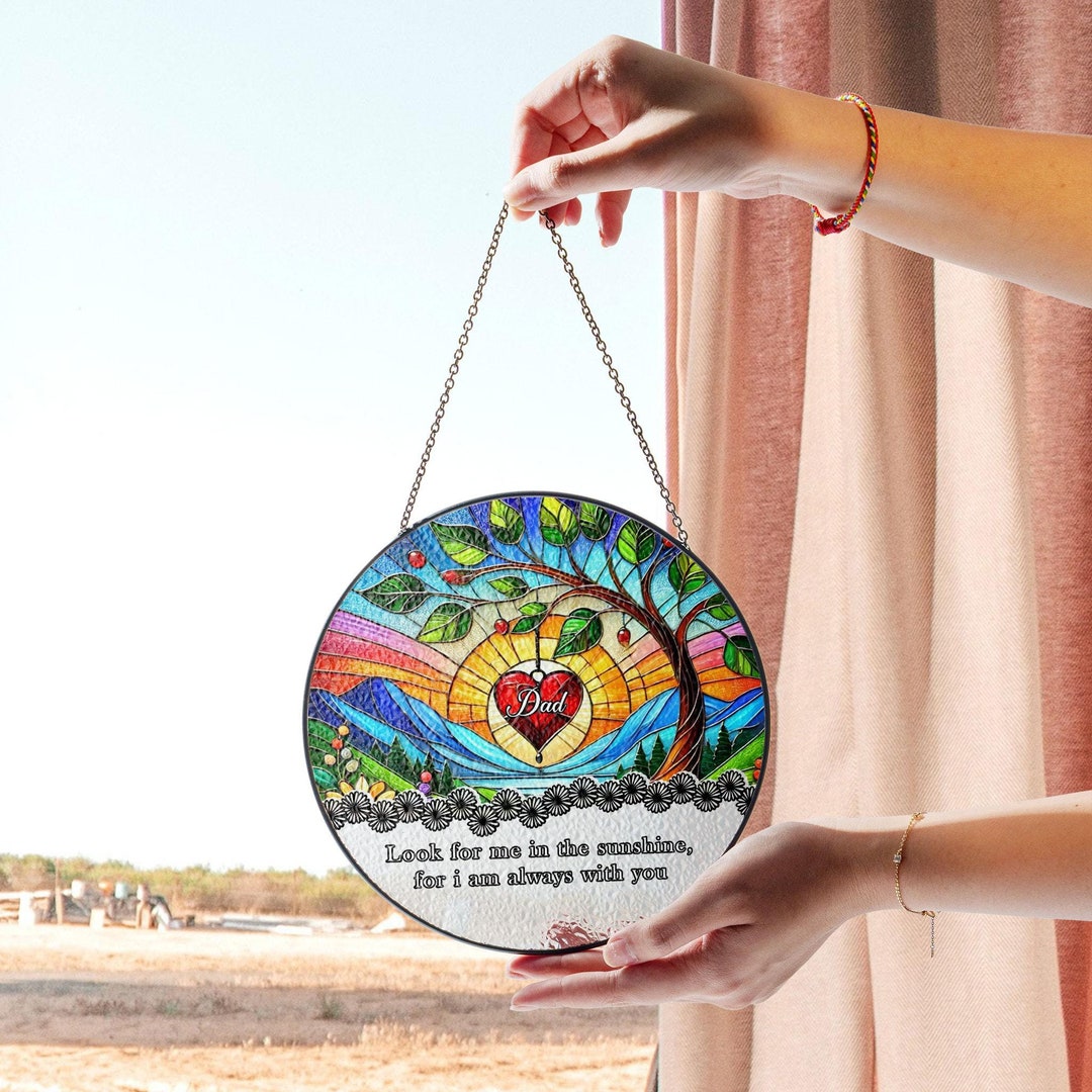 Personalized Memorial Stained Glass Panel With Heart and Tree of Life ...