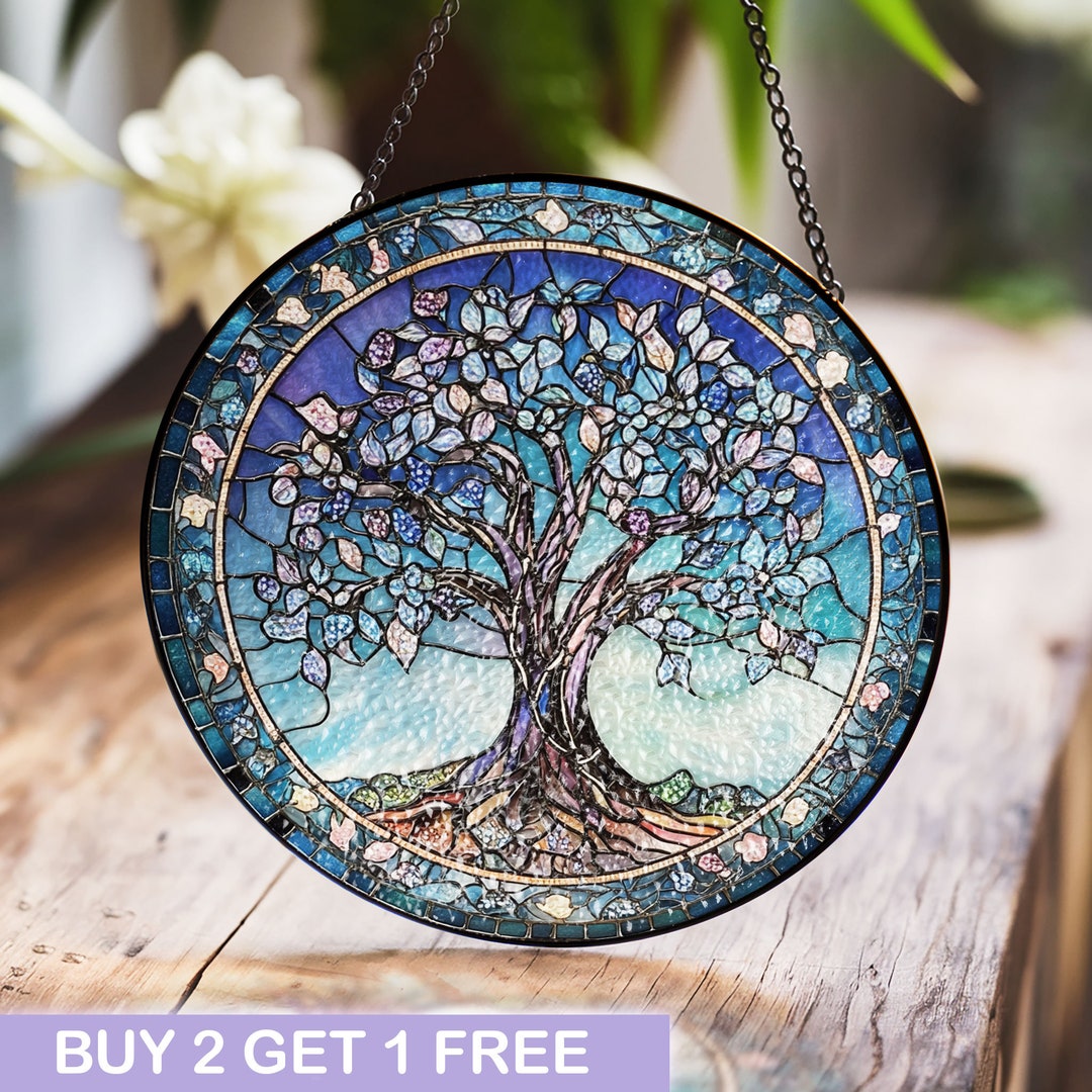 Tree of Life Stained Glass Window Hanging - Elegant Nature-inspired Art ...