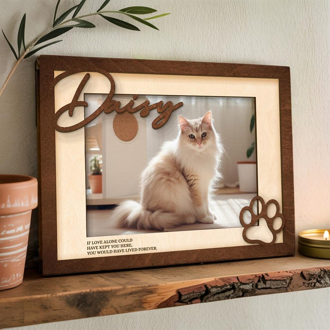 Cat Memorial Picture Frame, Pet Loss Gift for Cat Owner, Personalized ...