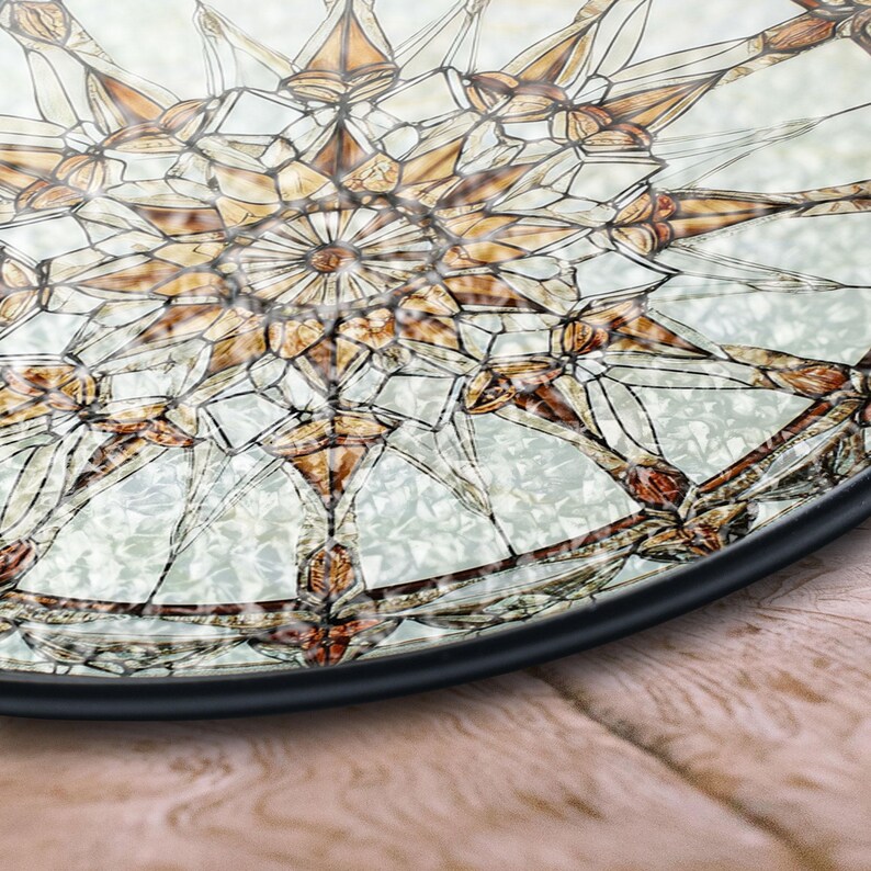 Elegant Geometric Stained Glass Window Panel With Intricate Amber and ...