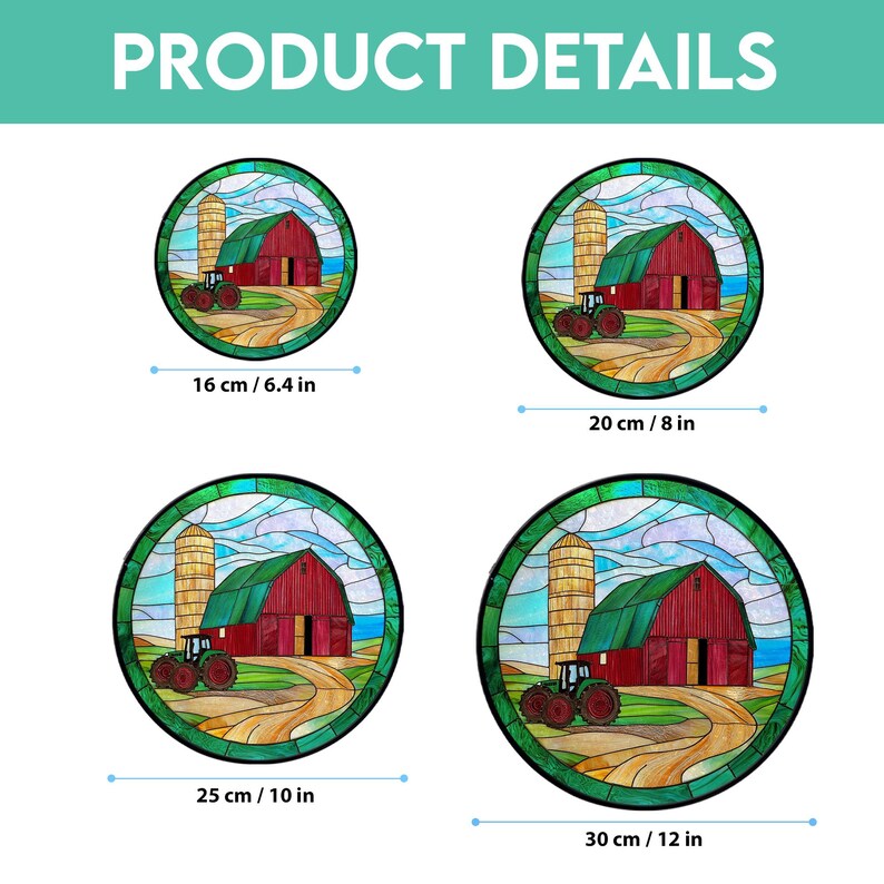 Rustic Farm Scene Stained Glass Window Hanging With Red Barn, Silo, and ...