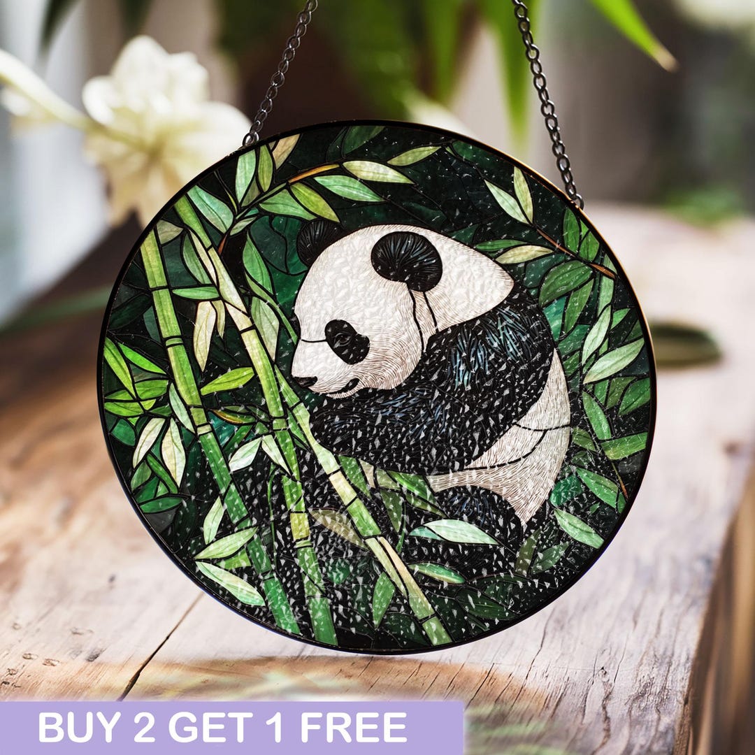 Stained Glass Panda Bamboo Forest Scene - Etsy