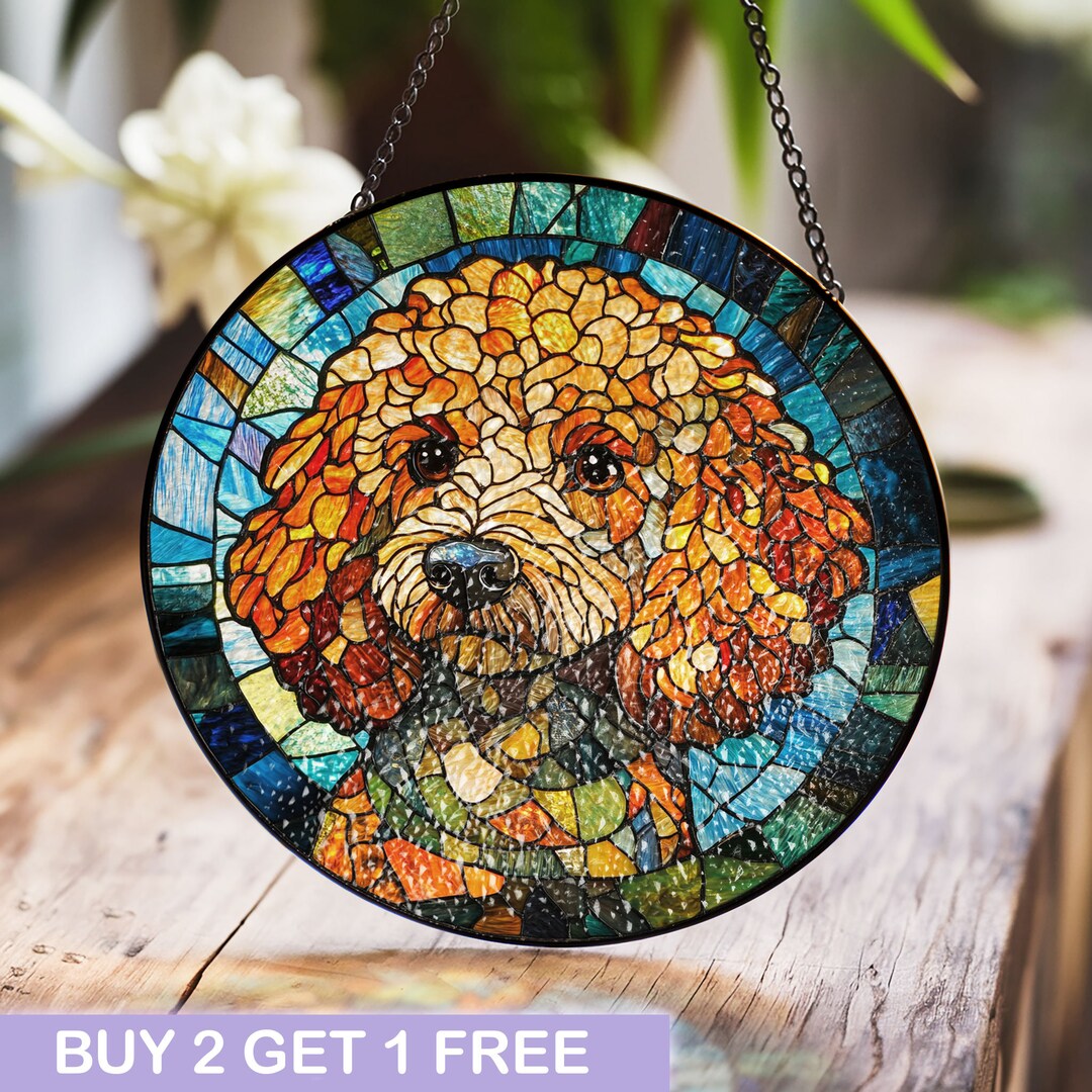 Poodle Stained Glass Panel – Colorful Dog Art Decor With Intricate ...