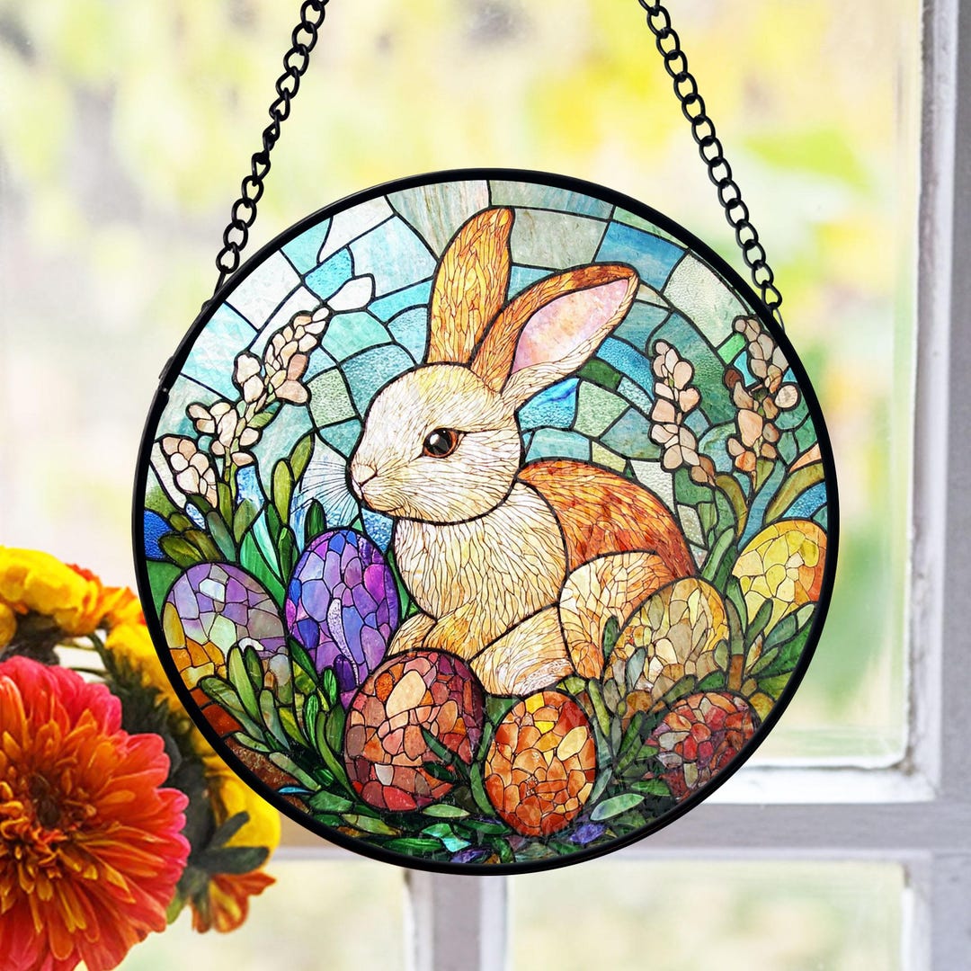 Easter Bunny Stained Glass Suncatcher, Spring Window Decor, Colorful ...