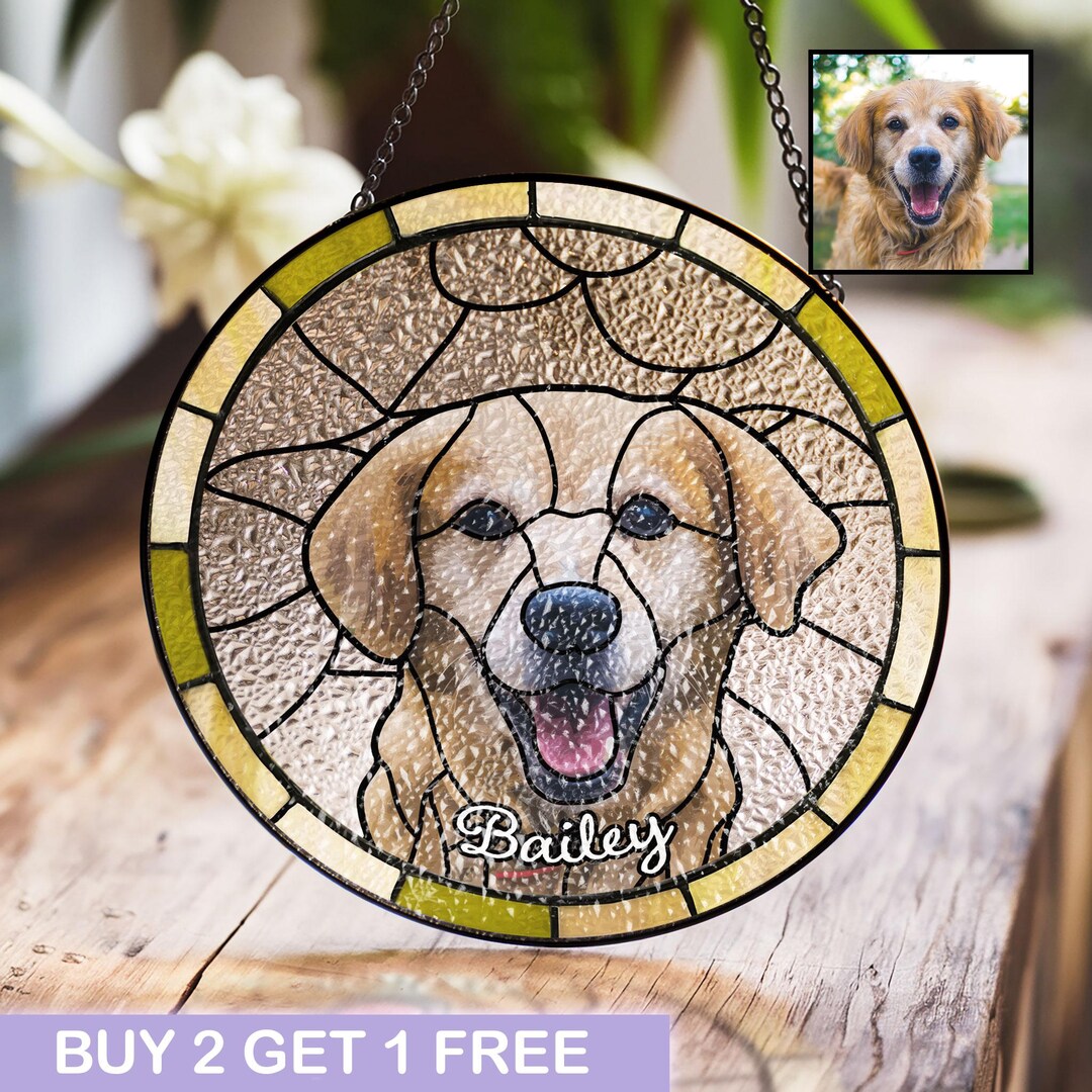 Custom Dog Portrait Stained Glass Suncatcher, Stained Glass Dog ...