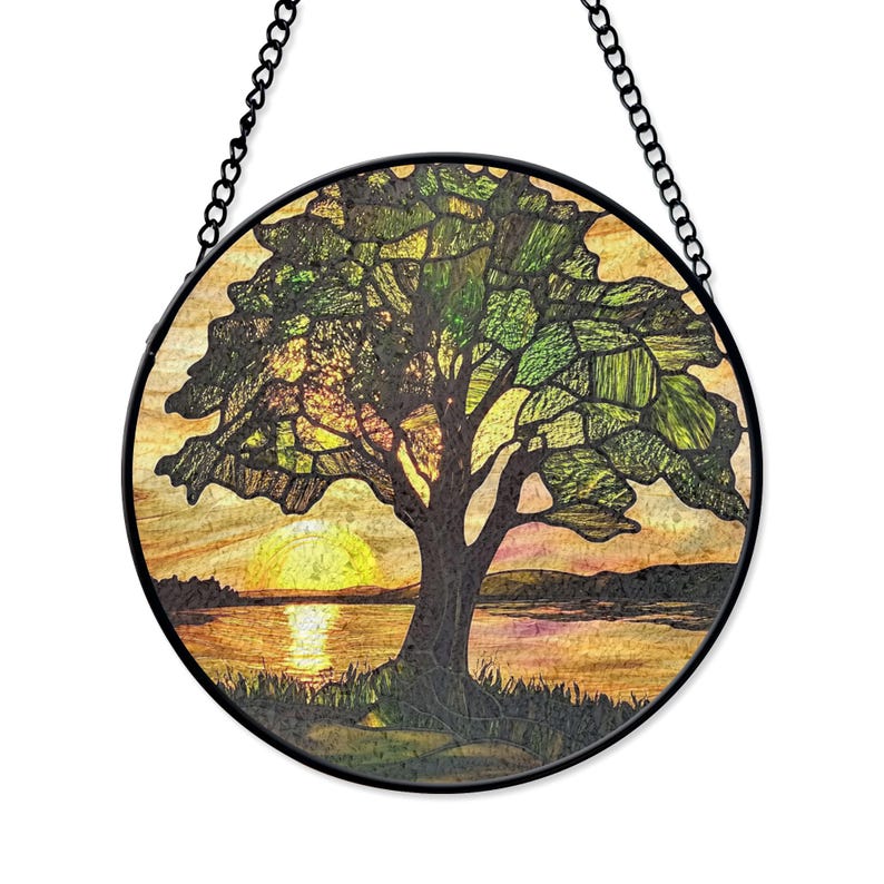 Stained Glass Tree of Life Sunset Window Hanging - Tranquil Nature Art ...