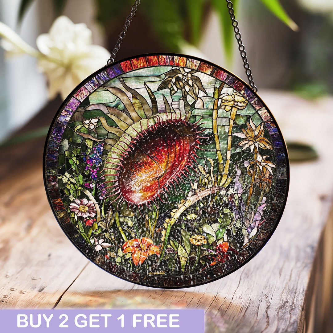 Venus Flytrap Stained Glass Window Hanging - Unique Botanical ...