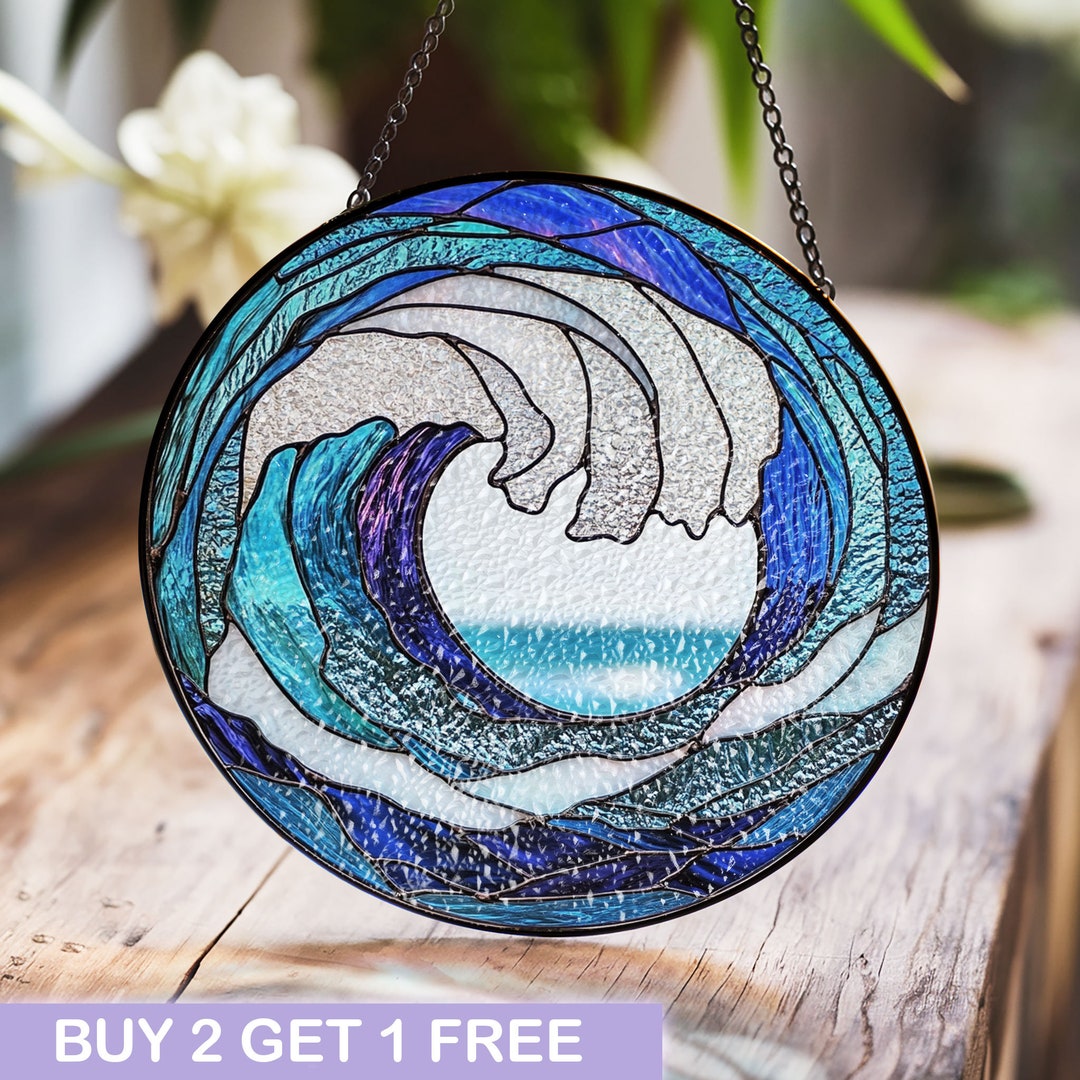 Stained Glass Ocean Wave Suncatcher – Nautical-themed Window Hanging ...