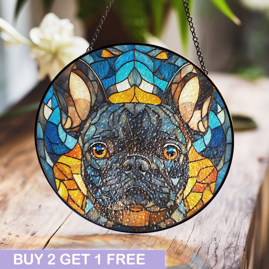 French Bulldog Stained Glass Panel – Bold and Vibrant Dog Art Decor ...