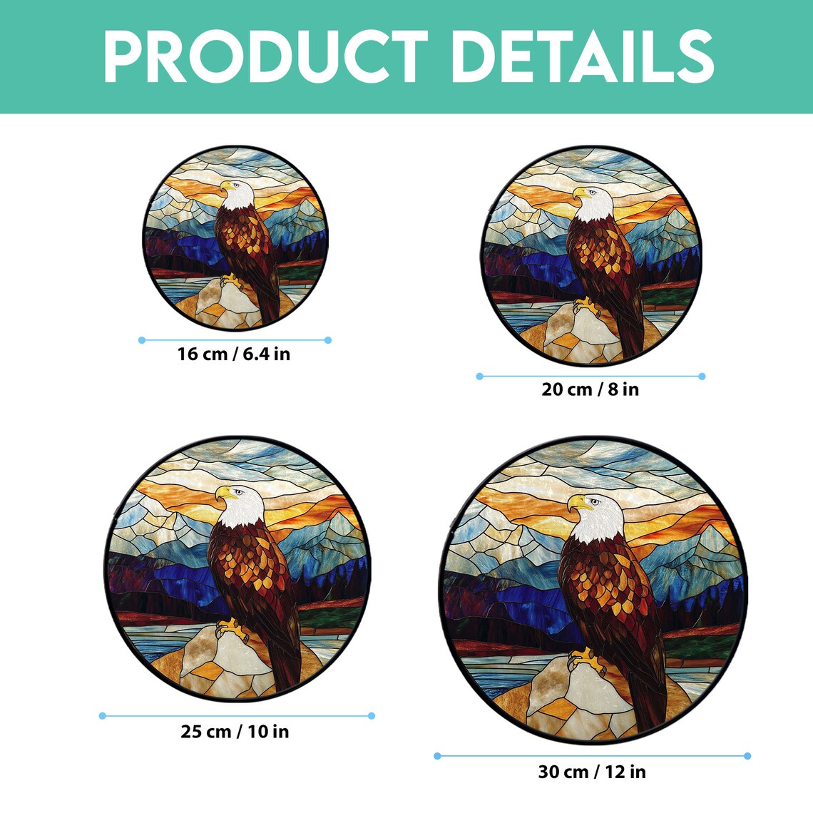 Bald Eagle Stained Glass Window Hanging - Majestic Mountain Scene ...