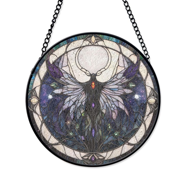Mothman Stained Glass Suncatcher, Gothic Cryptid Window Art, Mythical ...