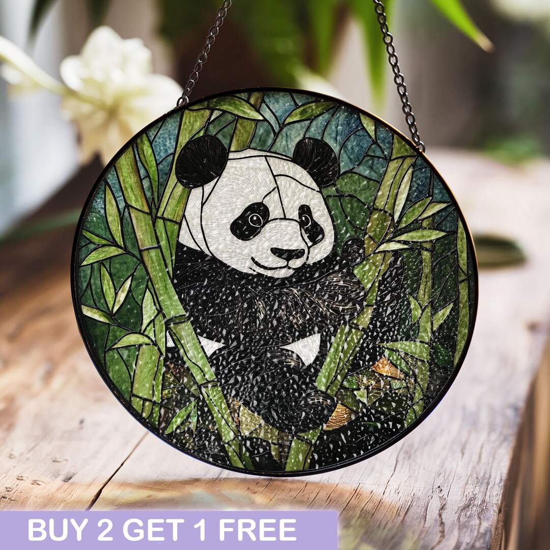 Panda Stained Glass - Bamboo Forest Animal Decor - Etsy