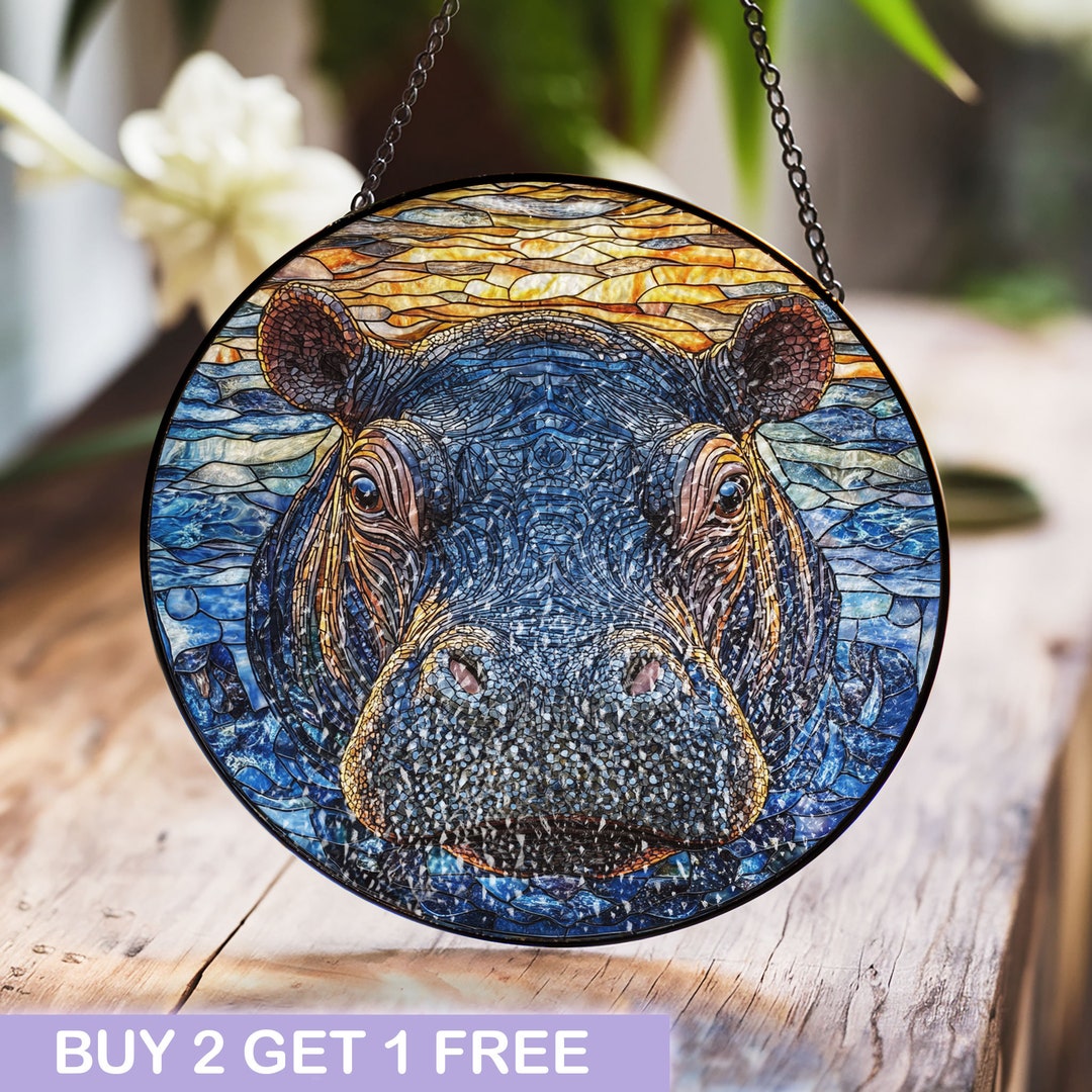 Majestic Hippo Stained Glass Window Hanging – Perfect Gift for Mom ...